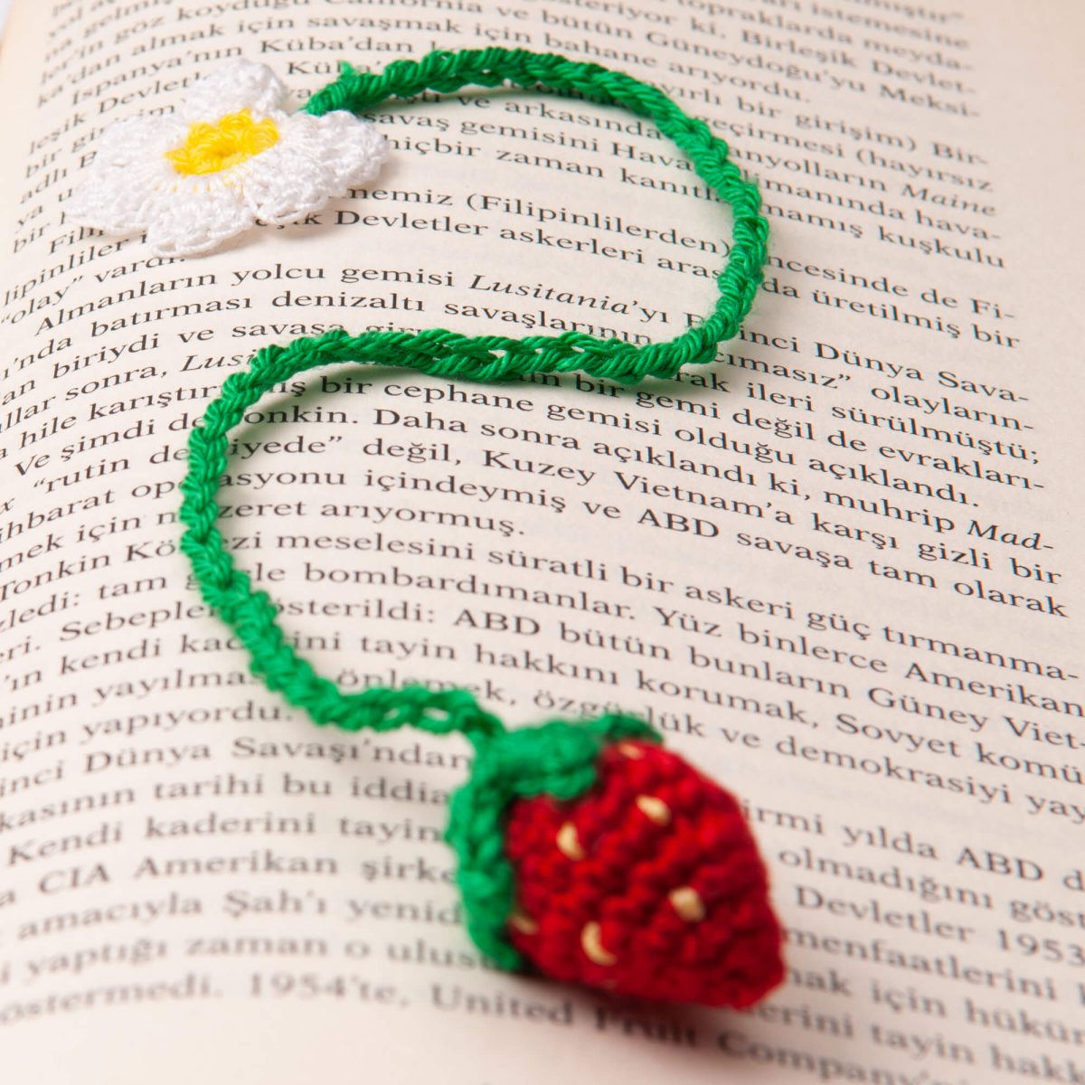 Crochet Strawberry Bookmark With Daisy Flower Gift Idea For Reading ...